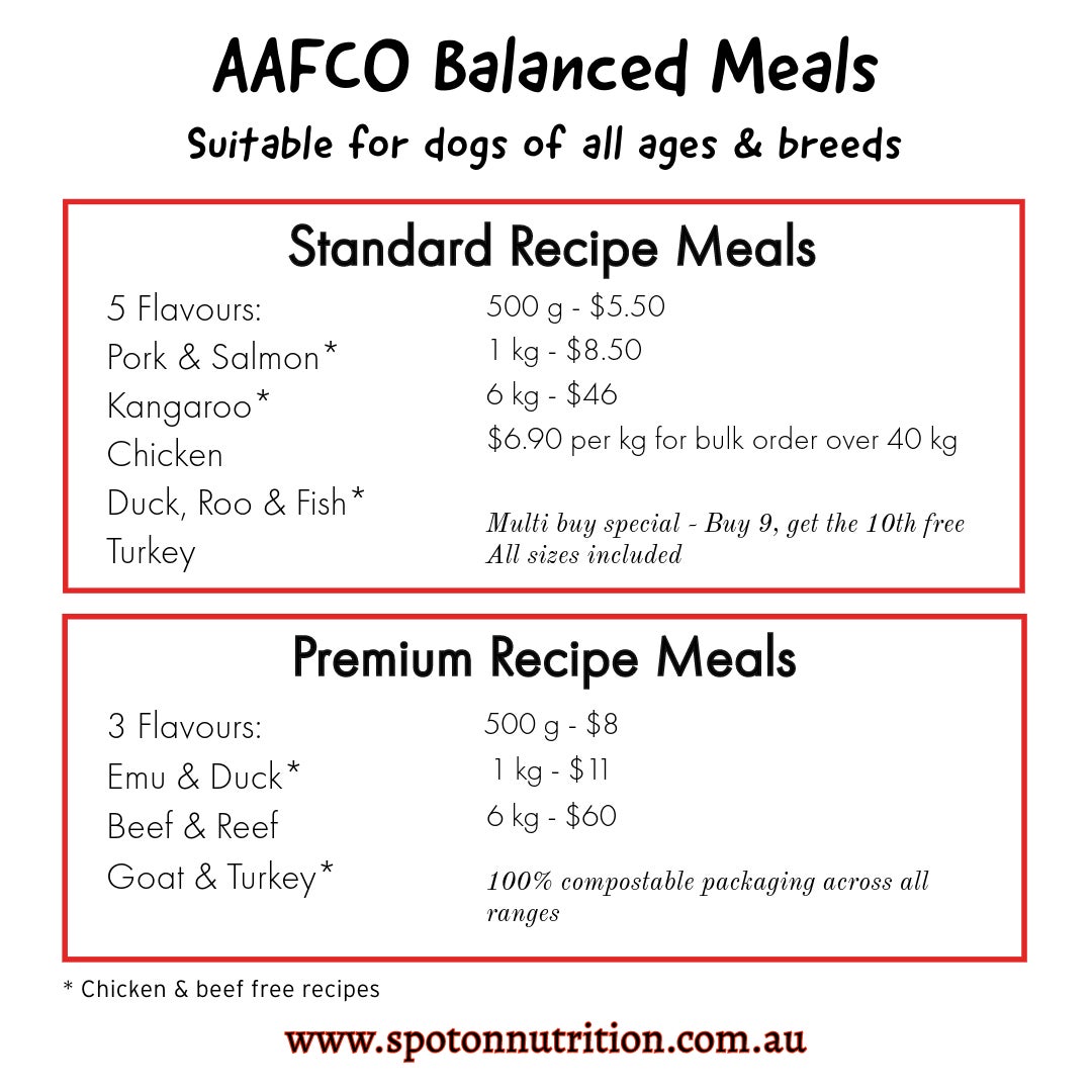AAFCO complete and balanced meal for adult dogs | Spot On Nutrition